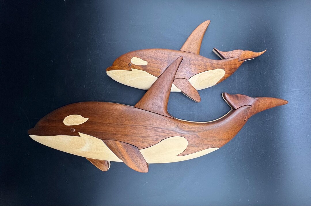 Vtg Handcrafted Wooden Orca Sculpture Wall Hanging Nautical Folk Art ...