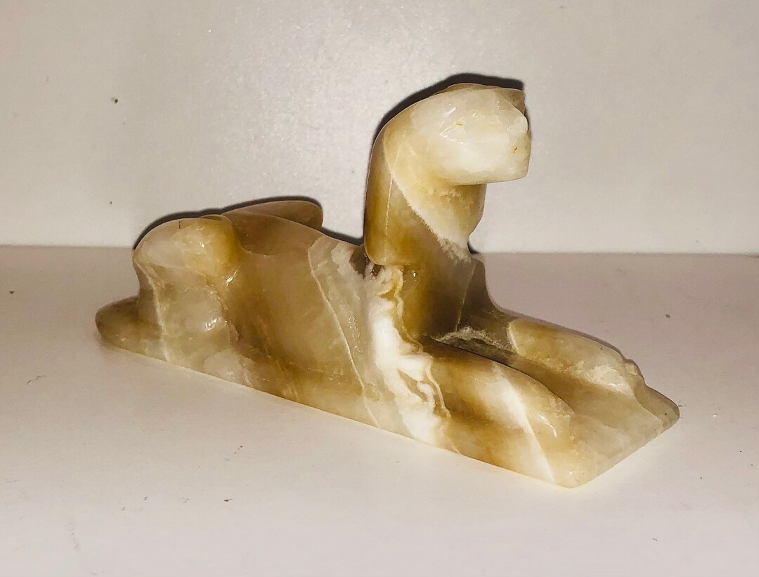 Hand Carved Egyptian Sphinx Sculpture Onyx Quartz Statue Egyptian Giza ...