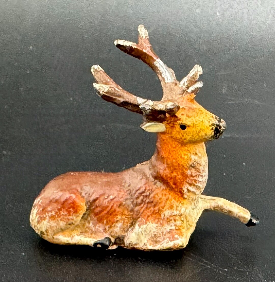 Tiny Vtg Lead Reindeer Figurine Miniature Cold Painted Japanese Deer ...