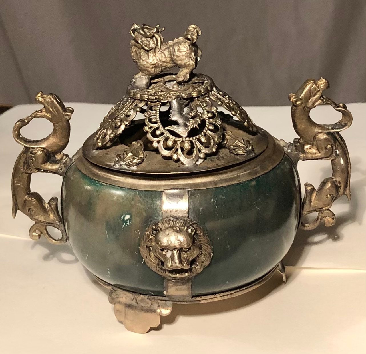 Antique Chinese Incense Burner Silver & Jade or Serpentine | Etsy
