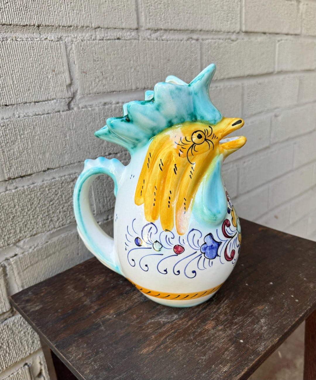 Vintage Italian Ceramic Rooster Pitcher Majolica Cockerel Ewer ...