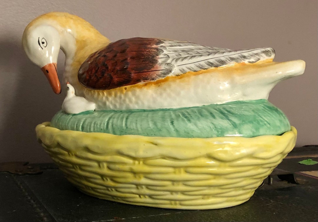 Antique Victorian English Staffordshire Duck on Nest Ceramic Tureen ...