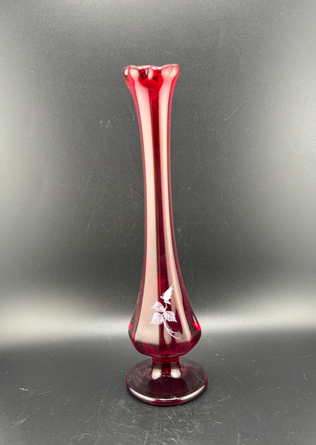 Vintage Hand Painted Artist Signed Fenton Cranberry Ruby Glass Tall ...