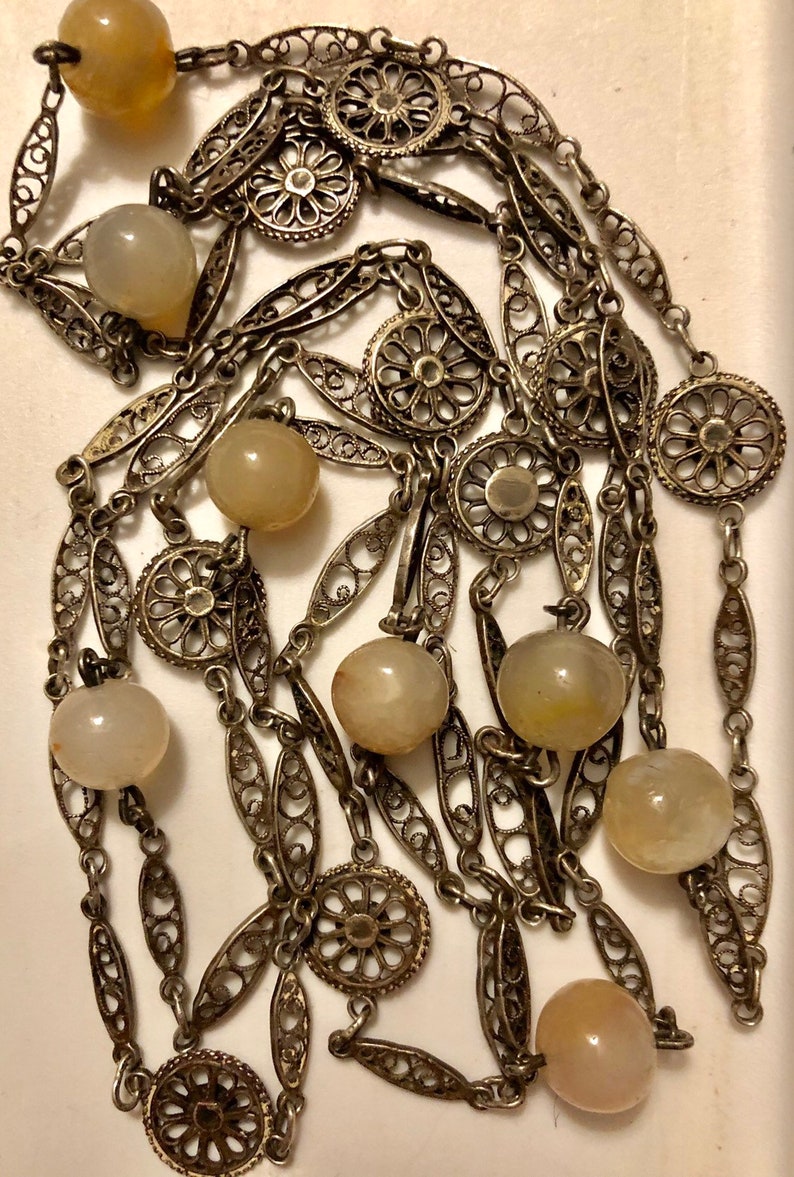 Israeli Brutalist Filigree Necklace Vintage Agate Chain | Etsy