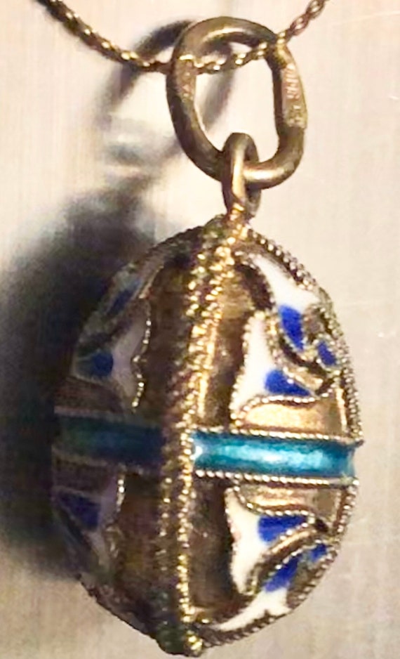 Enameled Russian Egg Pendant Vintage Russian Enameled… - Gem