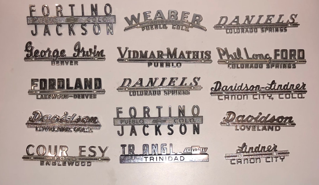 Vintage 1970s Colorado Auto Dealership Car Emblems Ford Chevy Denver ...