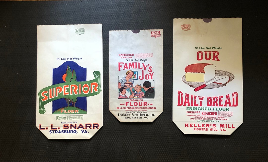 Antique New/old Art Deco Paper Flour Sack Bags Family's Joy Daily Bread ...