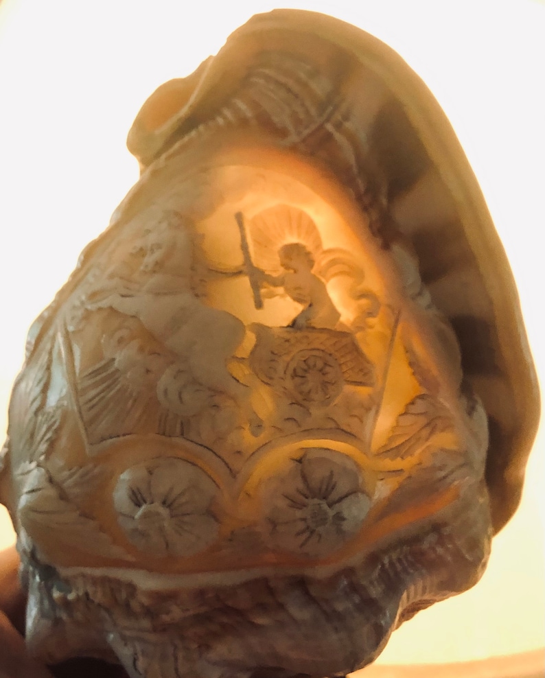 Antique Conch Shell Cameo Lamp Italian Aurora Chariot Mythical Scene ...