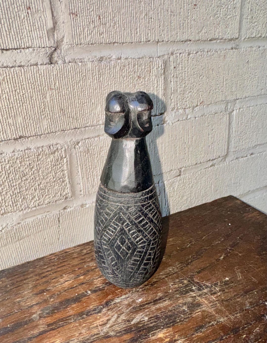 Unusual Small Vintage Wooden African Lidded Canister Box Carved Masks ...