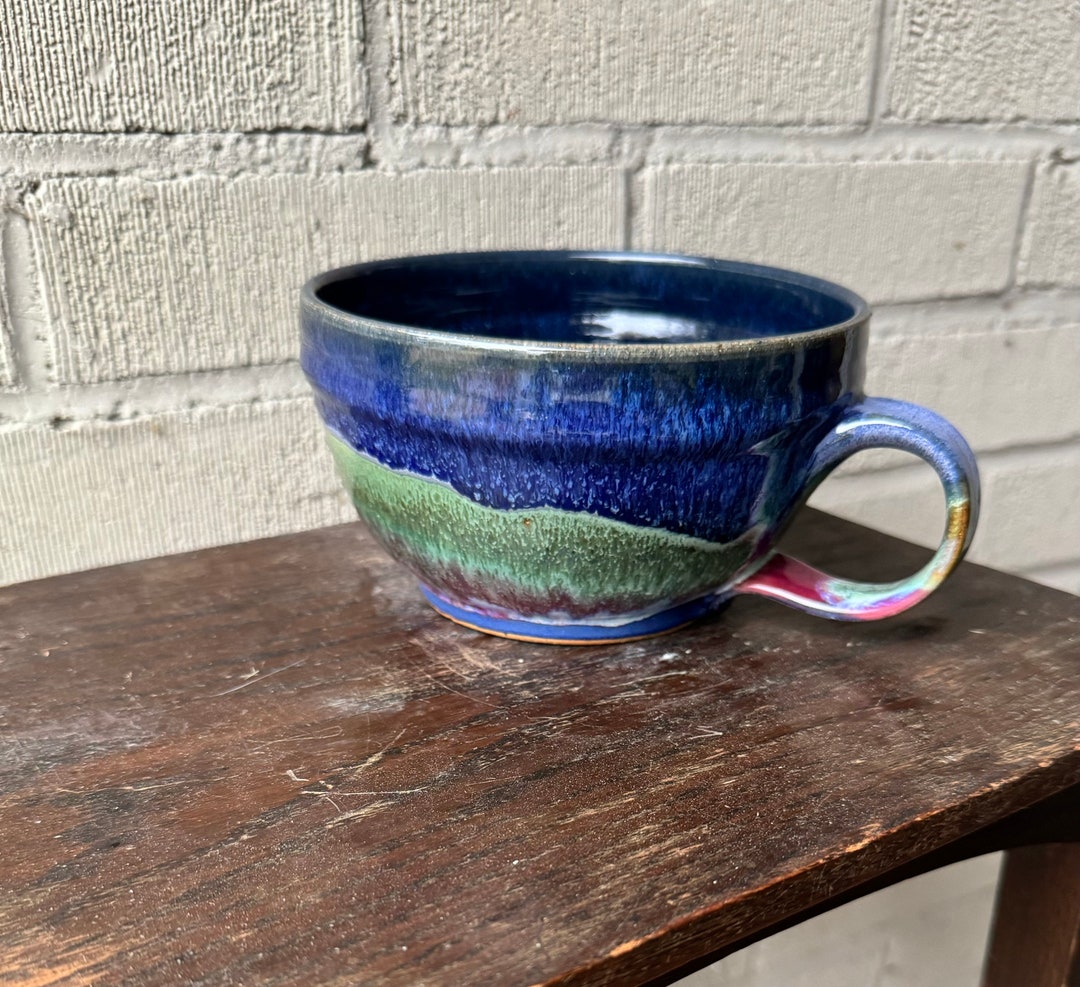 Large Beautiful Oversized Hand Built Ceramic Soup Cup Chowder Mug Tie ...