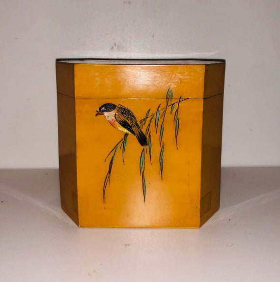Vintage Chinese Bamboo Trinket Box Carved Bird Bamboo Leaves - Etsy