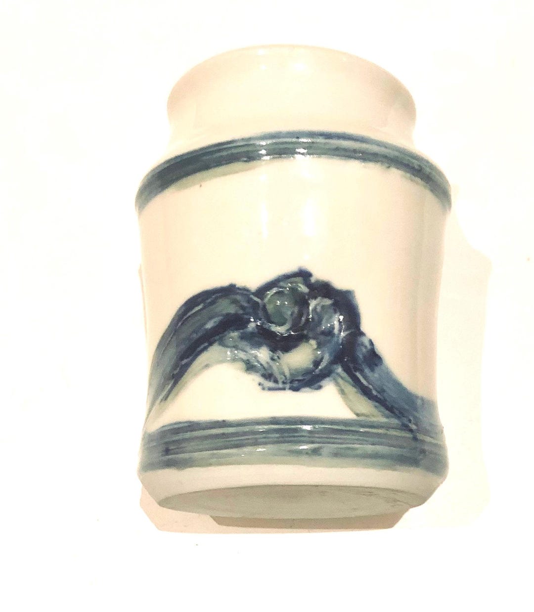 Ceramic Hand Built Studio Pottery Canister Cobalt Flower Utensil Holder ...