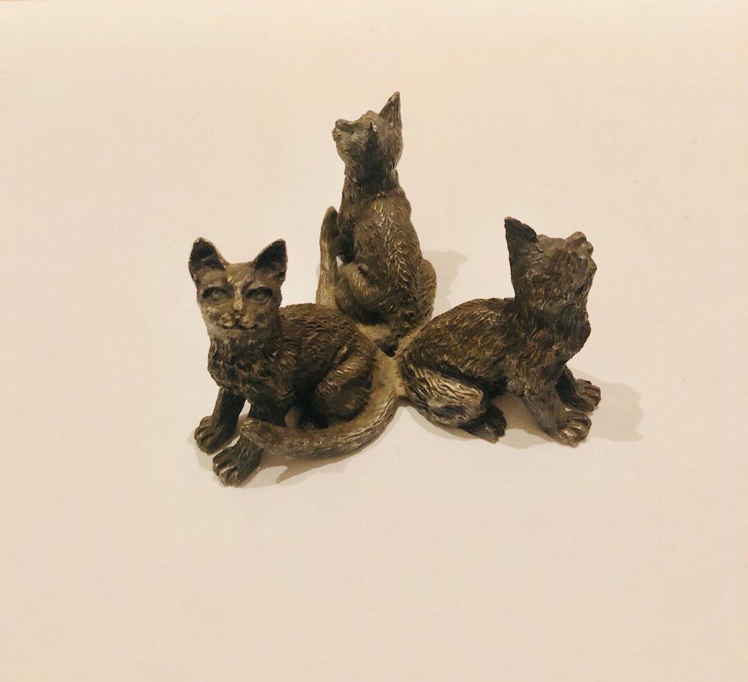 Adorable Pewter Cat Triplets Pedestal Statuette Figurine for Dish or ...