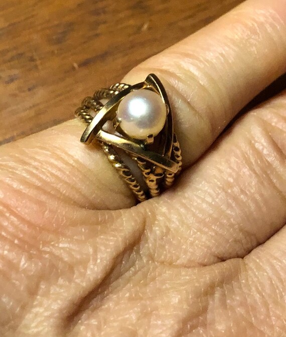 MCM Pearl Ring Modernist Brutalist 14K Gold Cultured Pearl - Etsy