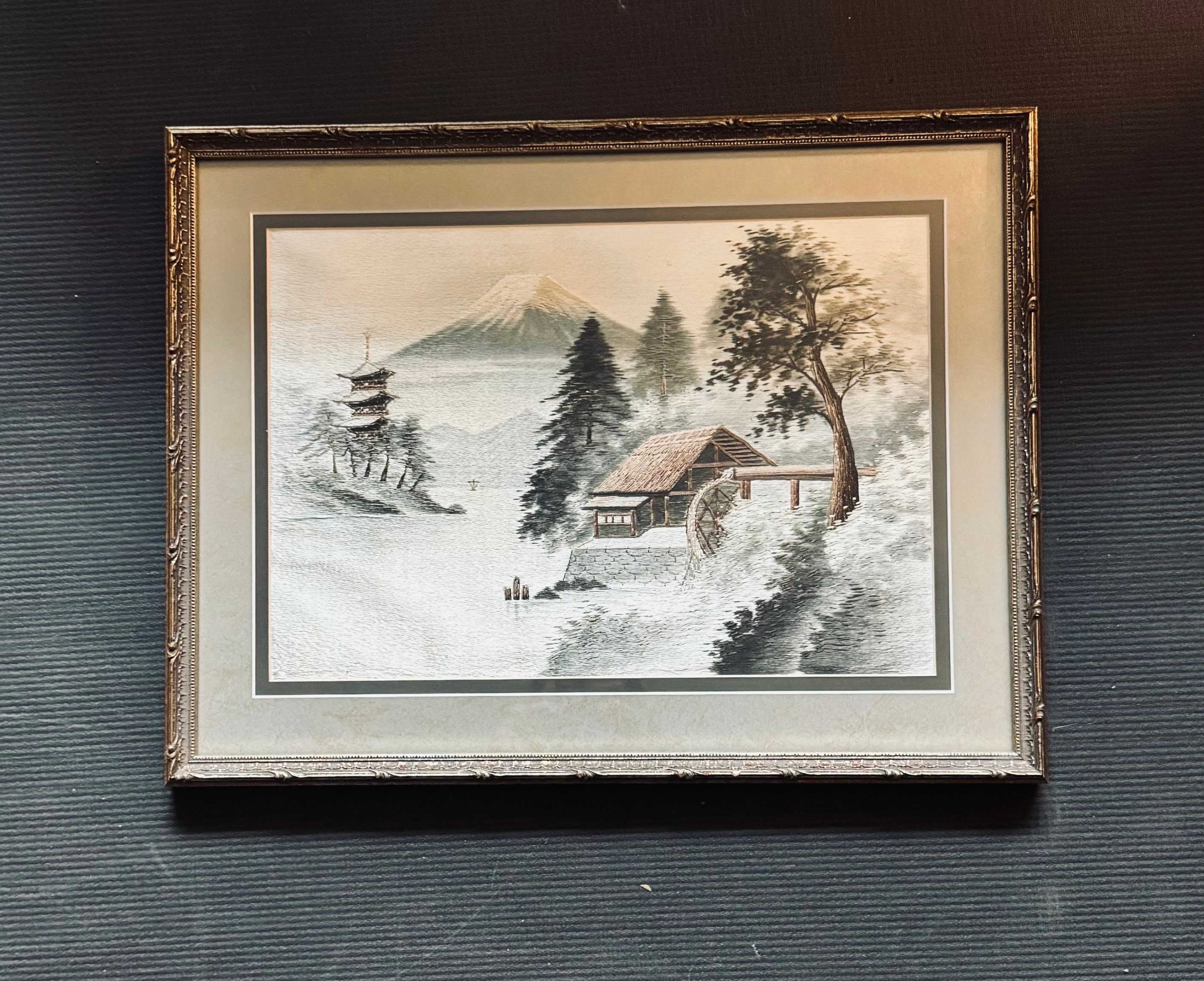 Vintage Framed Japanese Silk Embroidery Wall Art Mt Fuji Vintage Framed Japanese Silk Embroidery Wall Art Mt Fuji