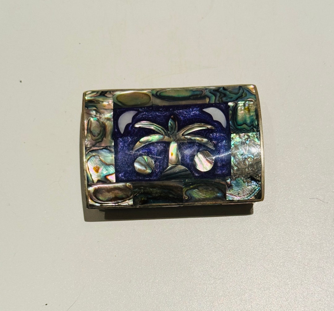 Vintage Mexican Silver Alpaca Abalone Mother of Pearl Trinket Box ...