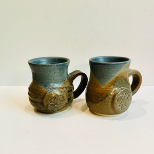 Gorgeous Pair of Matching Hand Built Ceramic Mugs Drip Glaze Earthtones ...