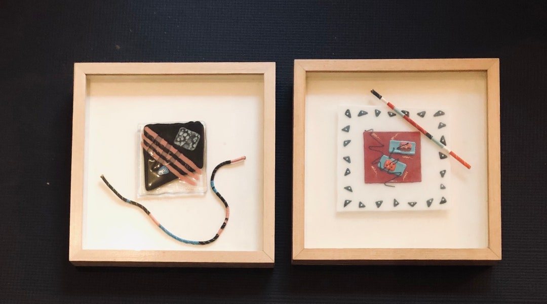 1990s Post Modern Carol T Winzurk Framed Fused Glass Art Fruitsome ...