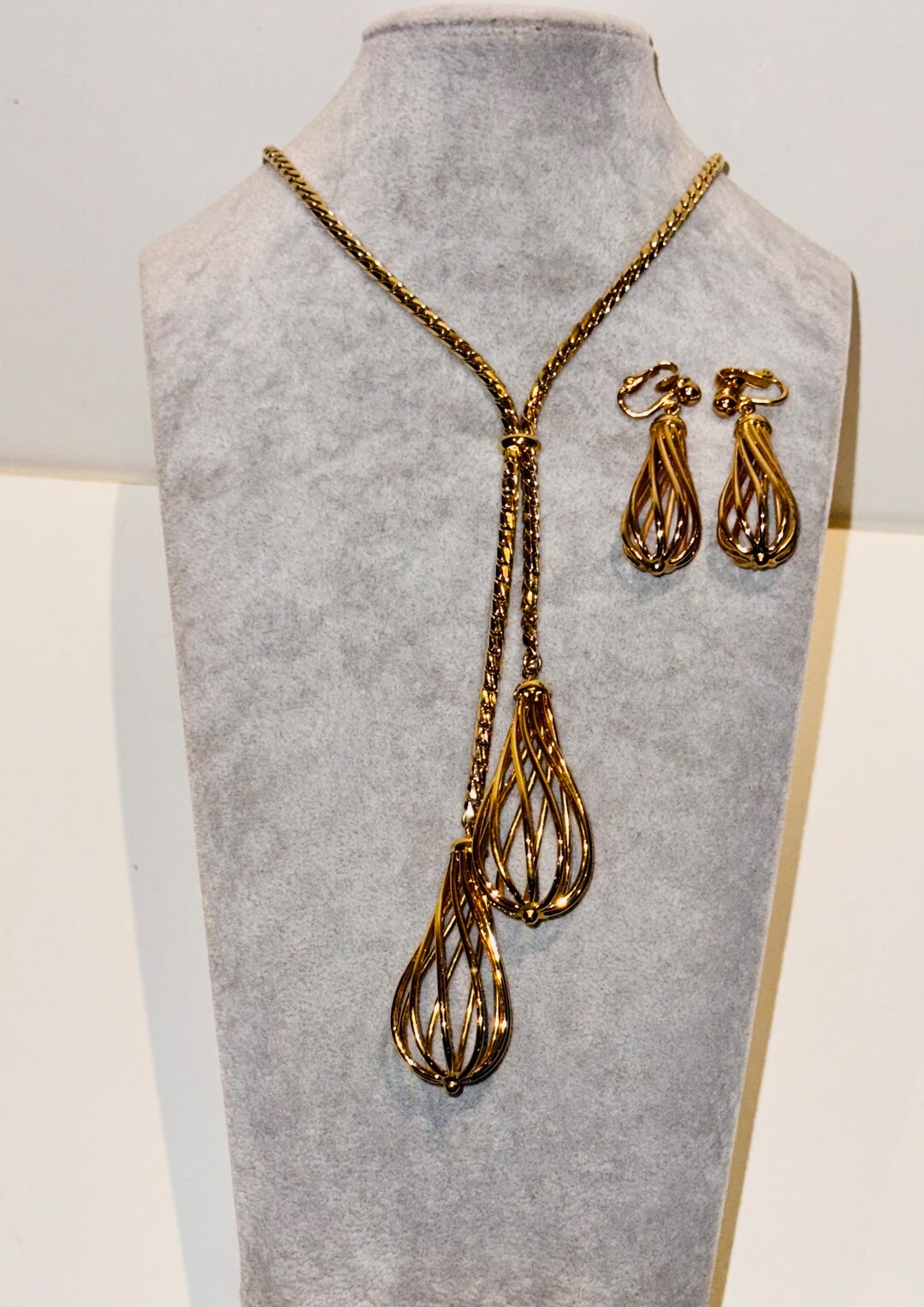 Vintage Napier Swirl Cage Lariat Necklace & Earrings Demi Parure MCM ...