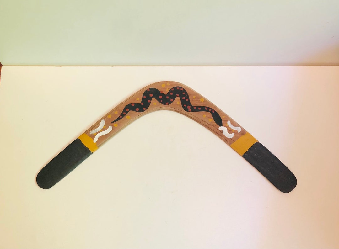 Vtg Australian Returning Boomerang Wood Folk Art Polkadot Snake ...