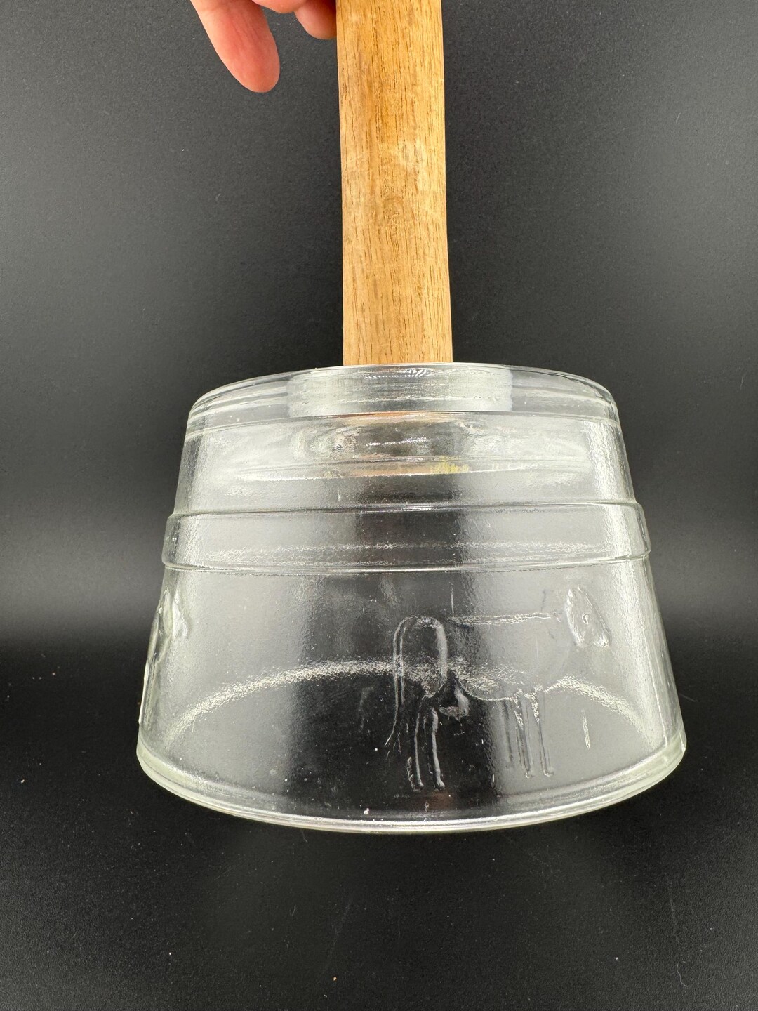 Antique Glass Butter Mold Cow Design Homemade Butter Press W Wooden ...