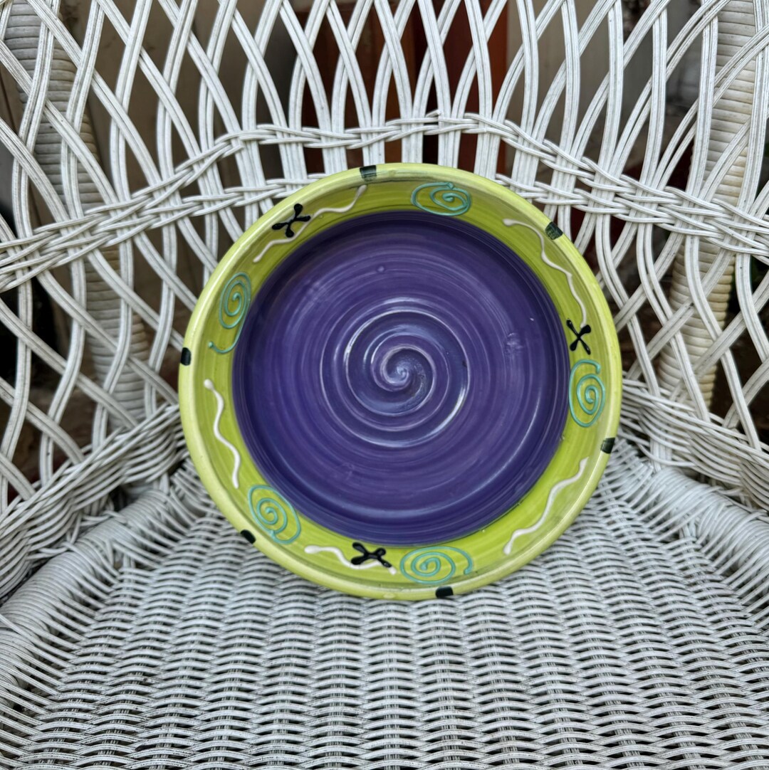 Vintage Polly the Potter Purple Chartreuse Studio Footed Serving Bowl ...