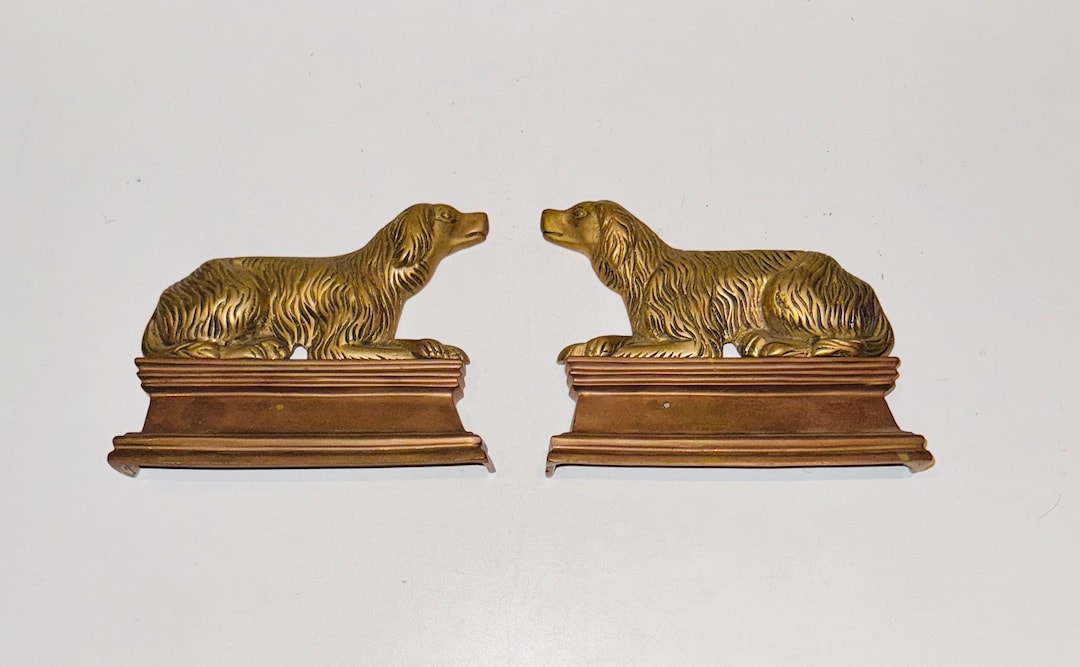 Vtg Brass Spaniel Bookends Art Deco Revival Mid Century Dogs Library ...