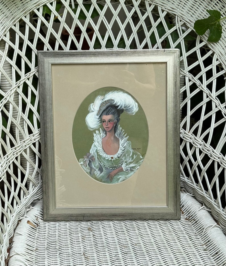 Original Vintage Pastel Painting of Wealthy Lady in Feather Plumed Hat ...