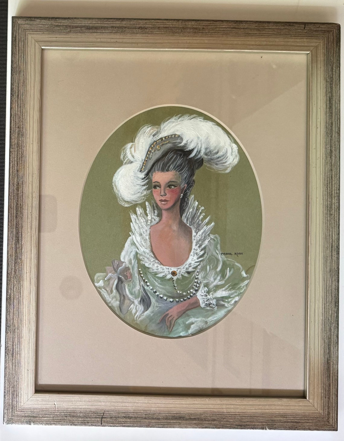 Original Vintage Pastel Painting of Wealthy Lady in Feather Plumed Hat ...