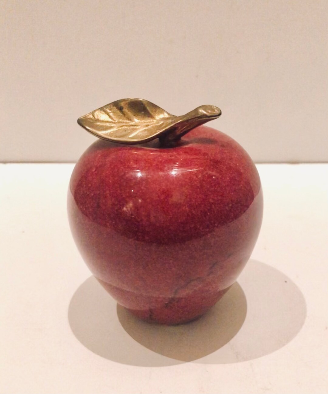 Vintage Stone Apple Sculpture Wbrass Leaf Apple Paperweight - Etsy