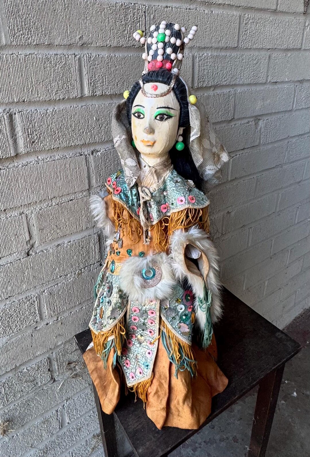 Vintage Asian Burmese Puppet Original Theatrical Sequined Fur Robe ...
