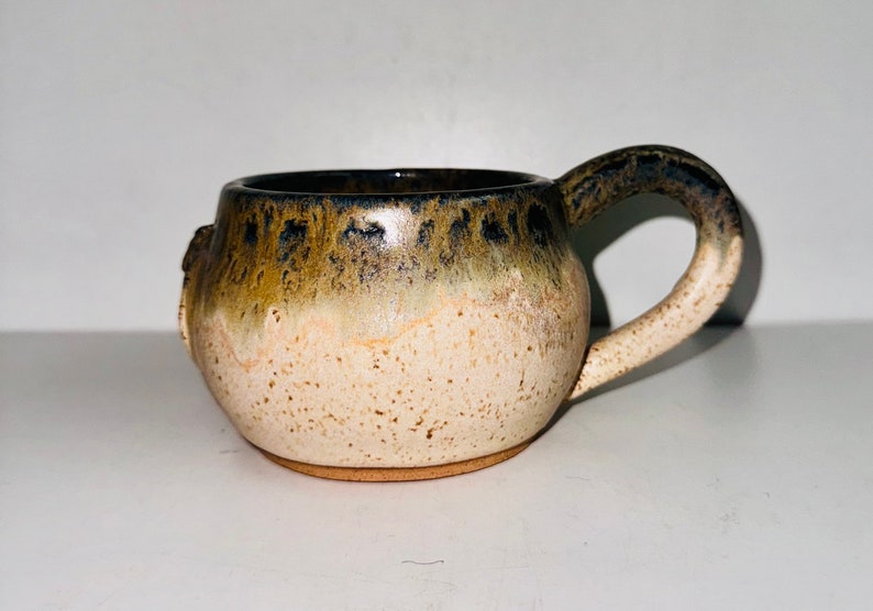 Large Hand Built Studio Pottery Ceramic Soup Mug Chowder Cup 3D Floral ...