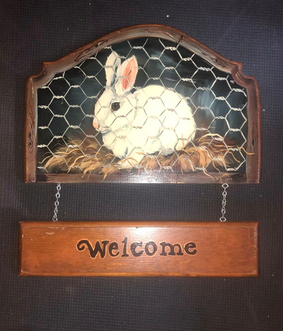 1990 Primitive Welcome Sign Southern Folk Art Rabbit Painting - Etsy
