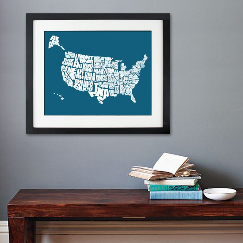USA Word Map A Typographic Word Map of the United States - Etsy