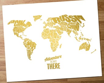 Adventure is Out There World Word Map With Travel Quote | Etsy