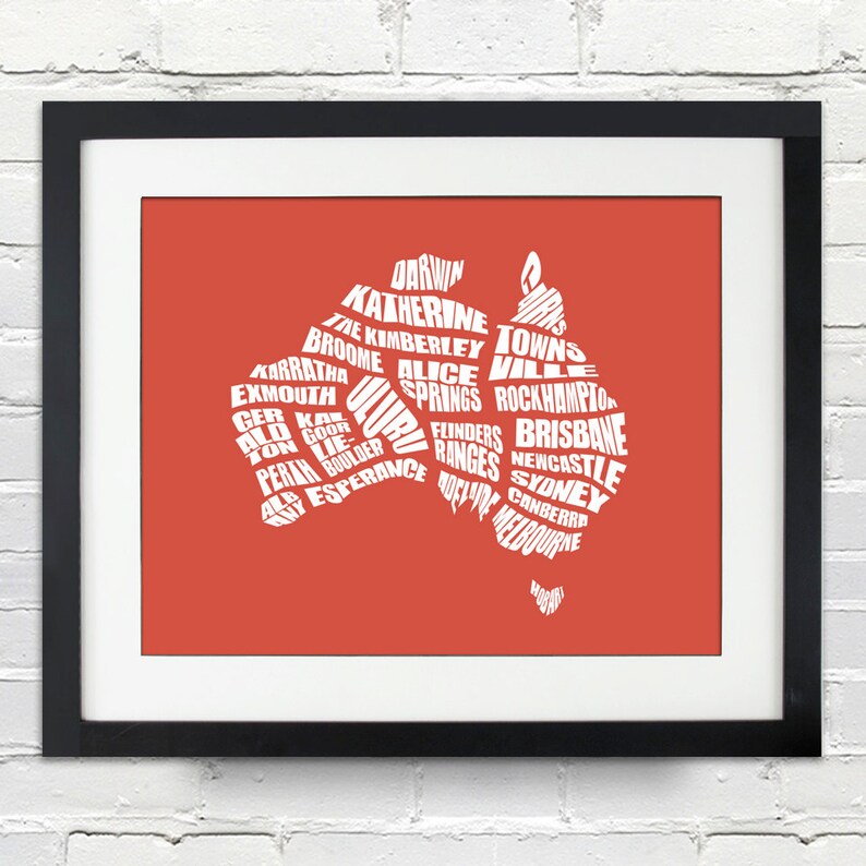 Australia Word Map A Typographic Word Map of Cities of - Etsy