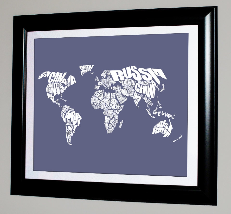 World Word Map Typography Custom Color Choice 8x10 11x14 - Etsy