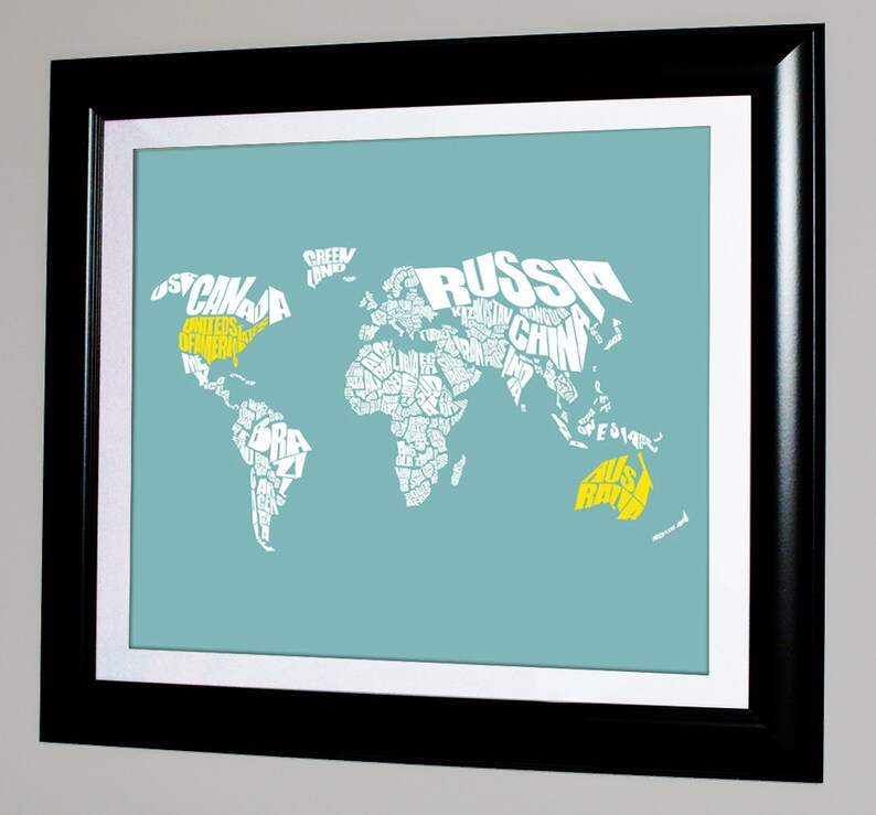 World Word Map With Country Highlighted Print or Canvas - Etsy