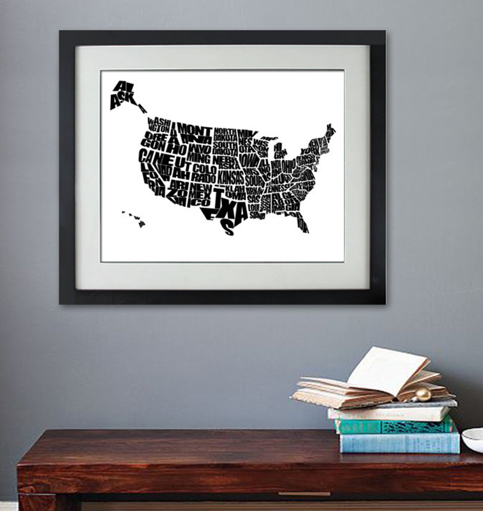 USA Word Map A Black and White Typographic Map of the United - Etsy