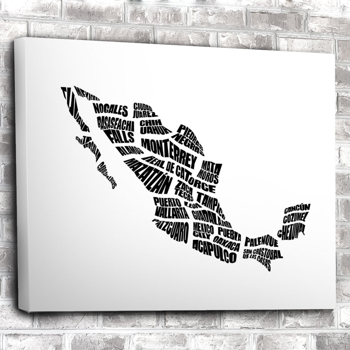 Mexico Word Map A Typographic Word Map of Cities of Mexico, Mexican ...