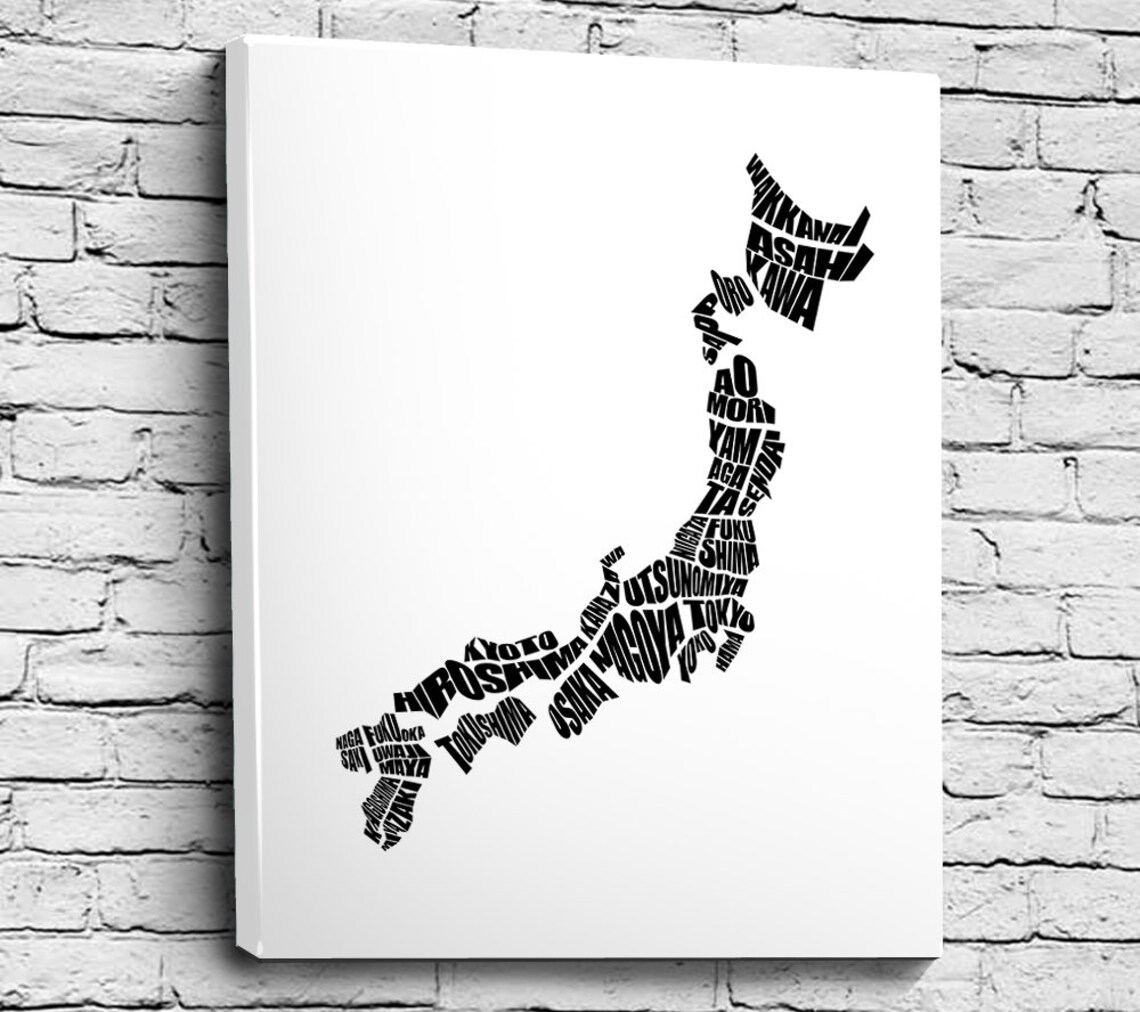 Japan Word Map A Typographic Word Map of Japanese Cities - Etsy