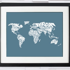 World Word Map A Typographic Word Map of the Countries of - Etsy