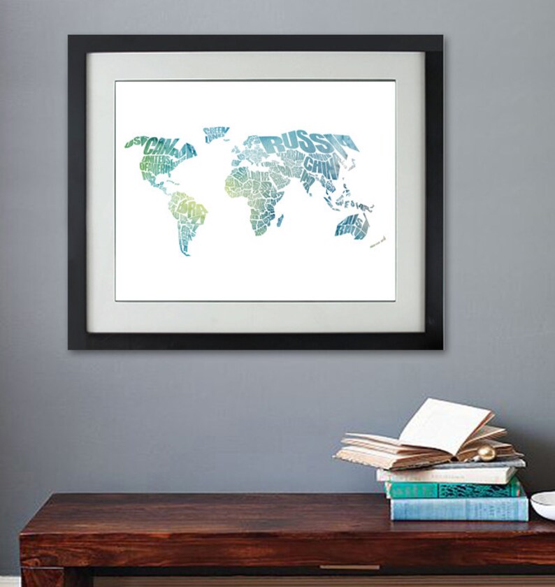 World Word Map A Typographic Word Map of the Countries of - Etsy