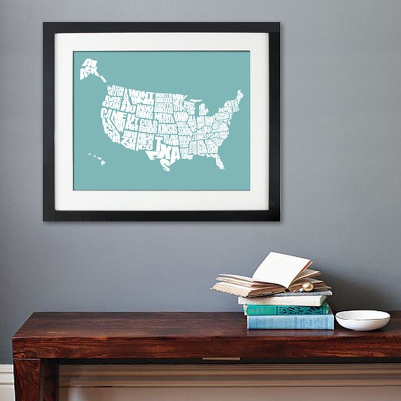 USA Word Map A Typographic Word Map of the United States | Etsy
