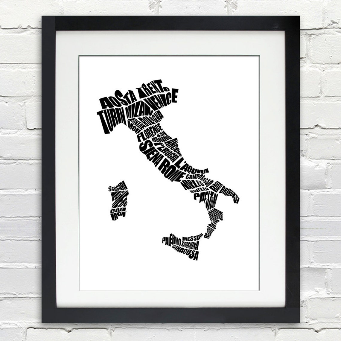 Italy Word Map A Typographic Word Map of Italian Cities, Home Decor ...