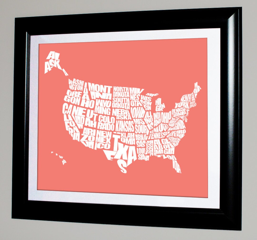 USA Word Map Typographical US Stencil Map Personalized With - Etsy