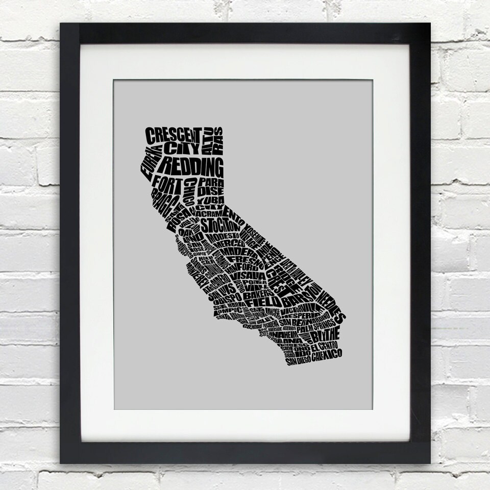 California Cities Word Map Typography Map Art, Home Decor, Housewarming ...