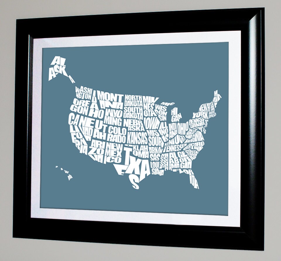 USA palabra mapa mapa tipográfico de la palabra de los - Etsy España