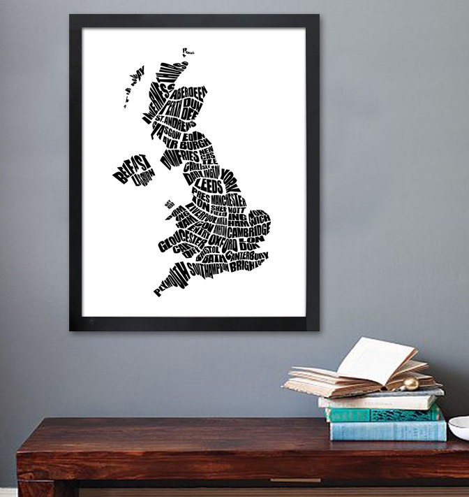 United Kingdom Word Map A Typographic Word Map of the United Kingdom - Etsy