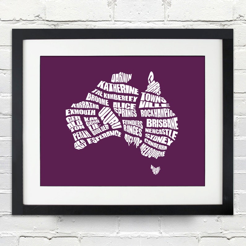 Australia Word Map A Typographic Word Map of Cities of - Etsy